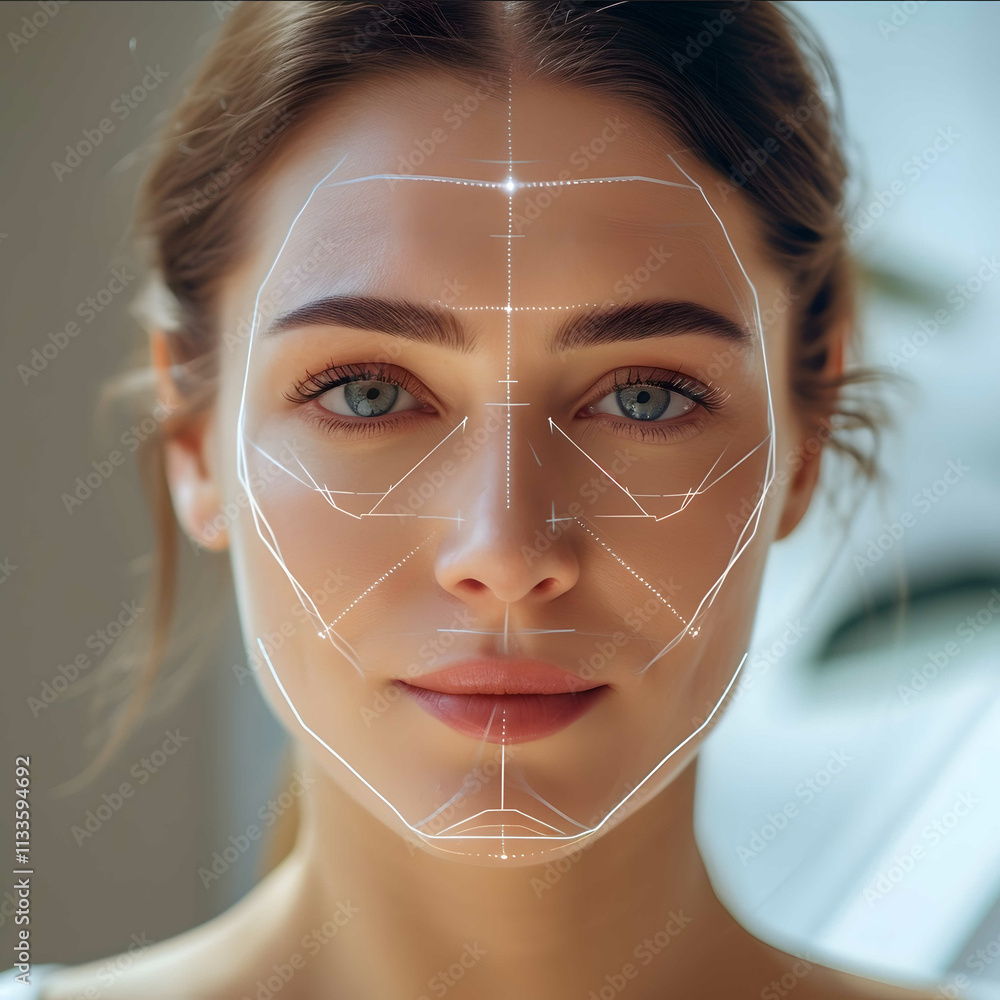 slightly happy woman in a room front face facing the camera surgical ...