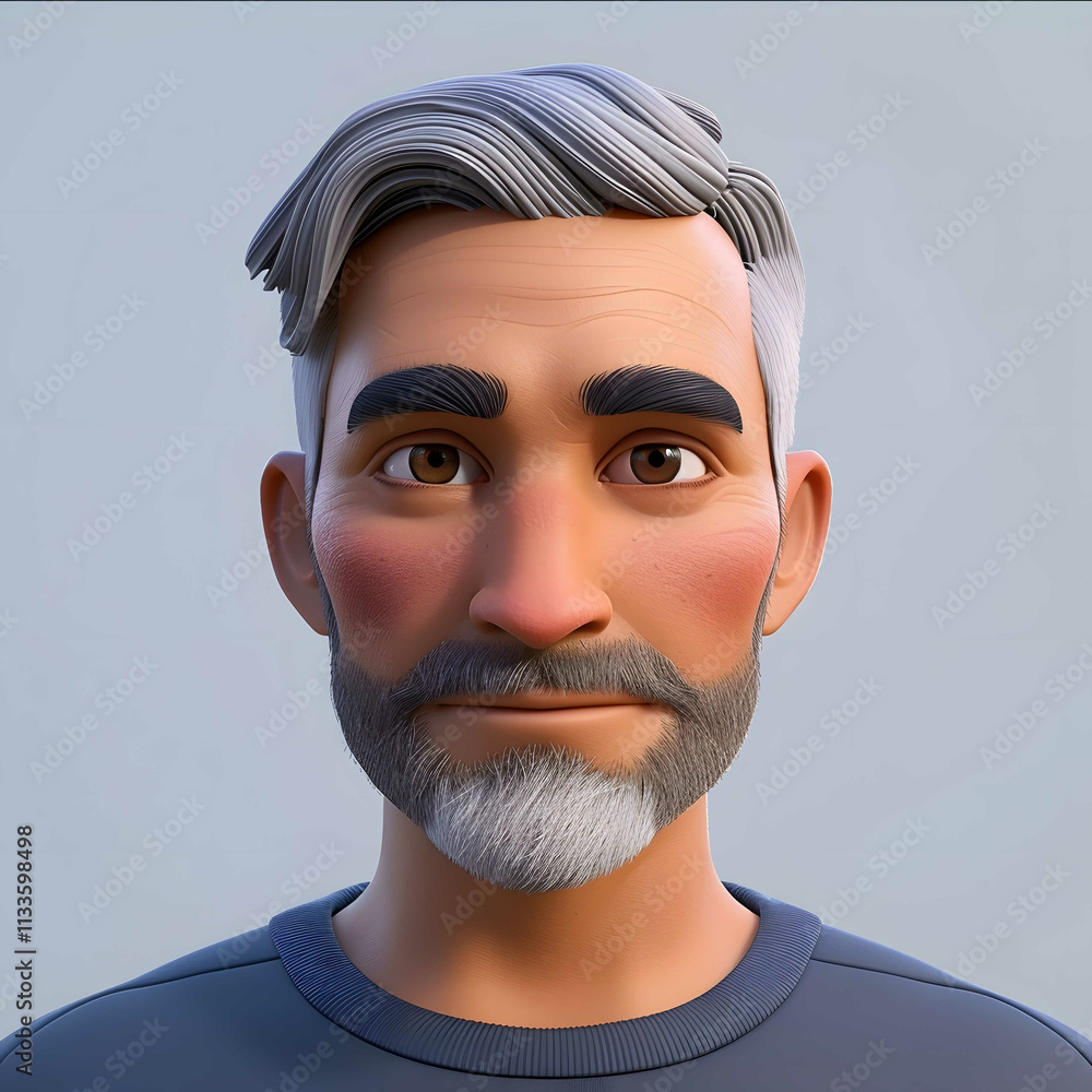 European male avatar Closeup of the head 40 age facing the audience ...