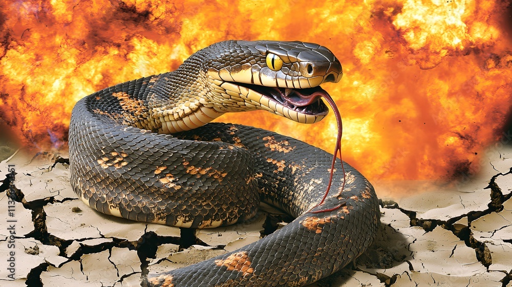 Stock-Foto „serpent slithering through a cracked, dry earth, its body ...
