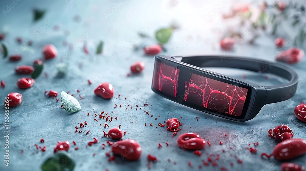 A photograph showcasing an advanced wearable health device that is ...