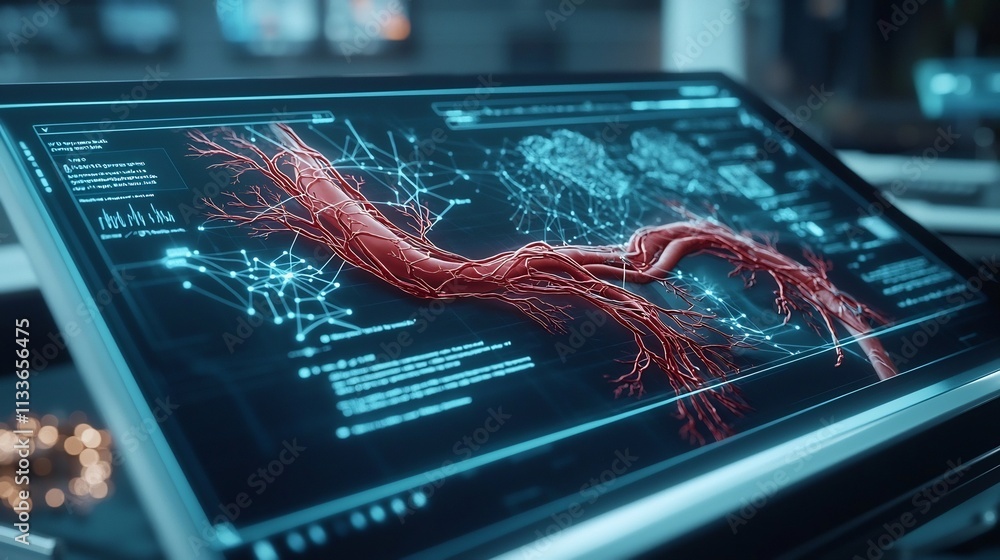 A photograph of an AI powered diagnostics hub displaying a virtual twin ...