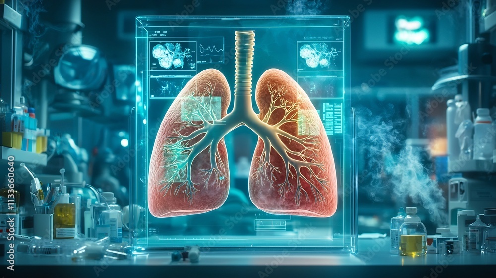 Futuristic medical laboratory showcases a virtual twin model of the ...