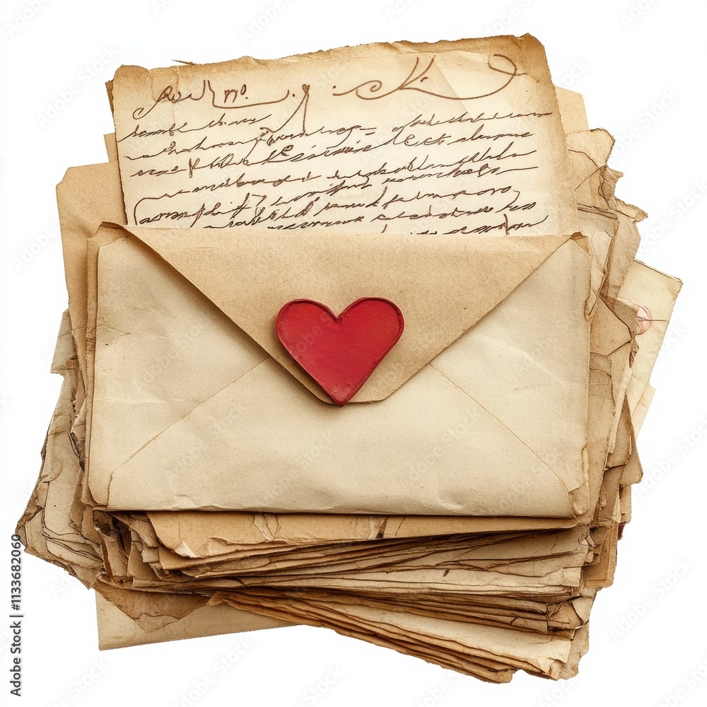 Vintage letters and envelope with heart seal, capturing the essence of ...