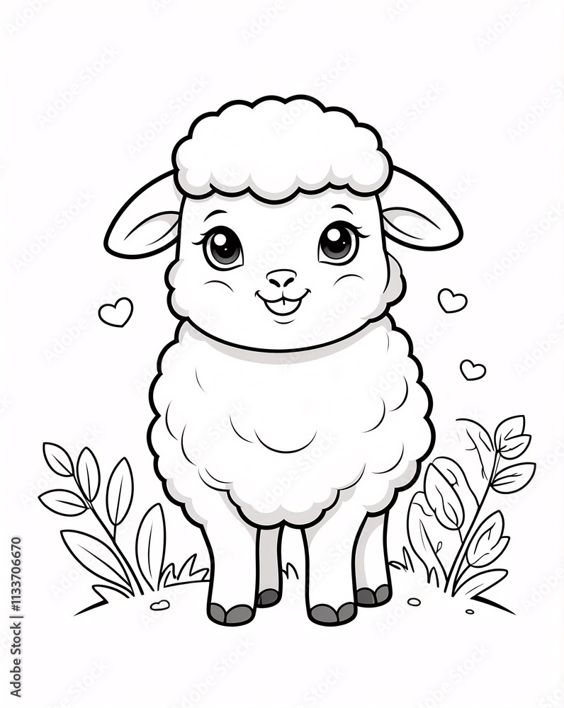Baby Sheep Line Art Drawing Pages for Kids Fun and Educational Coloring ...