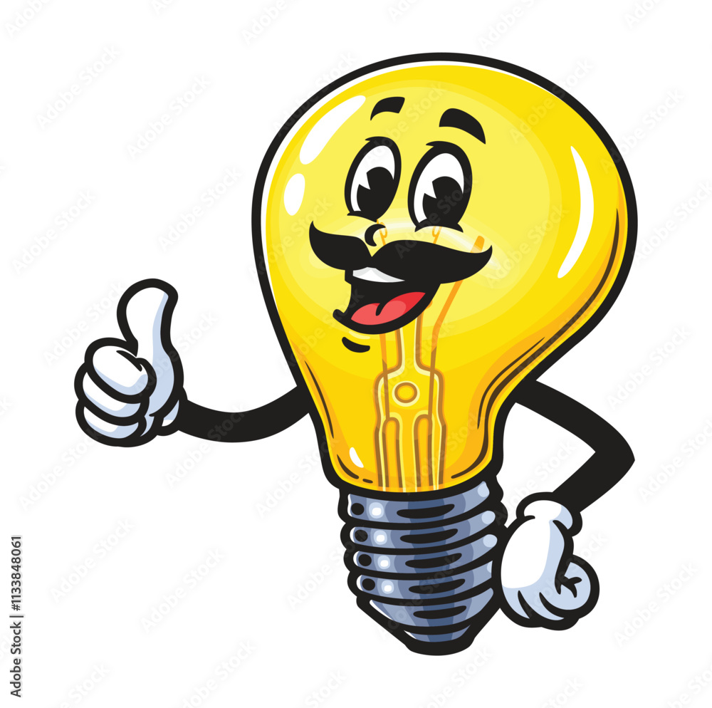 Light Bulb with mustache, Cartoon Character Mascot Illustration Vector ...