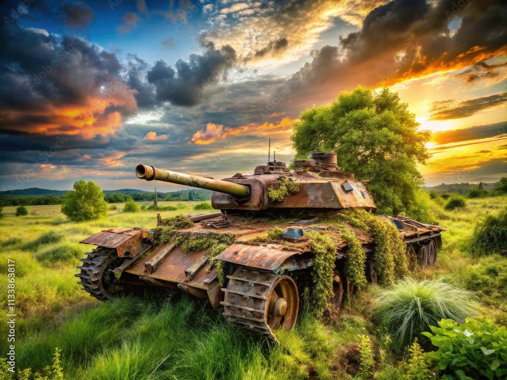 Overgrown field hides a military relic, its scarred metal a testament ...