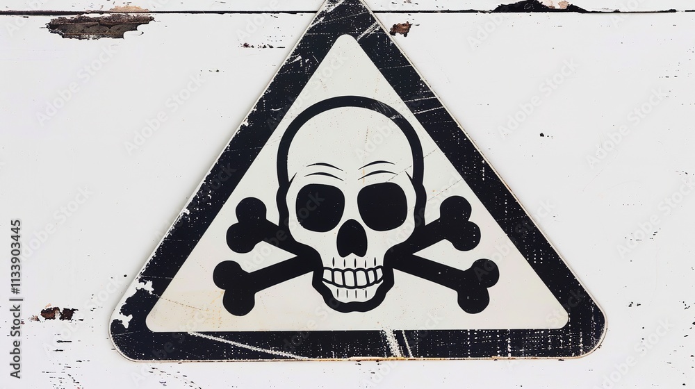 Danger sign with skull and cross bones on white background, presenting ...