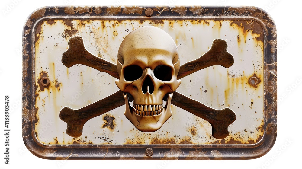 Danger sign with skull and cross bones on white background, presenting ...