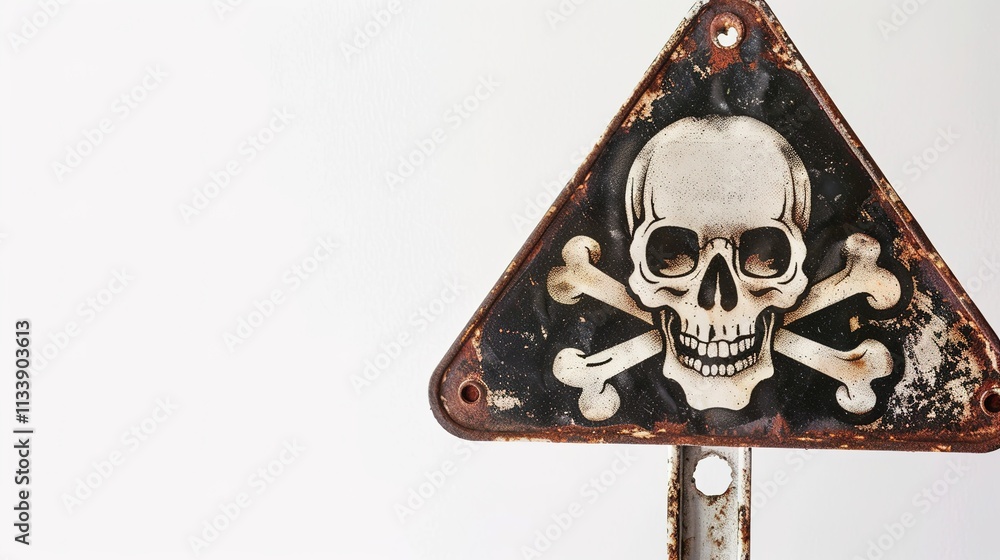 Danger sign with skull and cross bones on white background, presenting ...