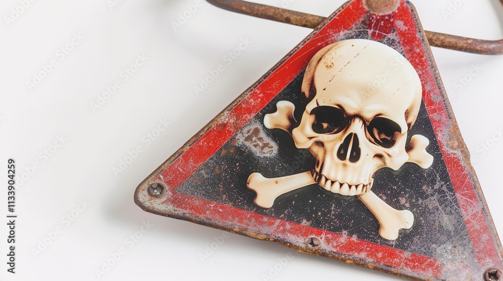 Danger sign with skull and cross bones on white background, presenting ...