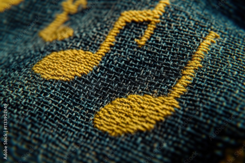 Musical notes made from textile thread patterns, soft box lighting ...