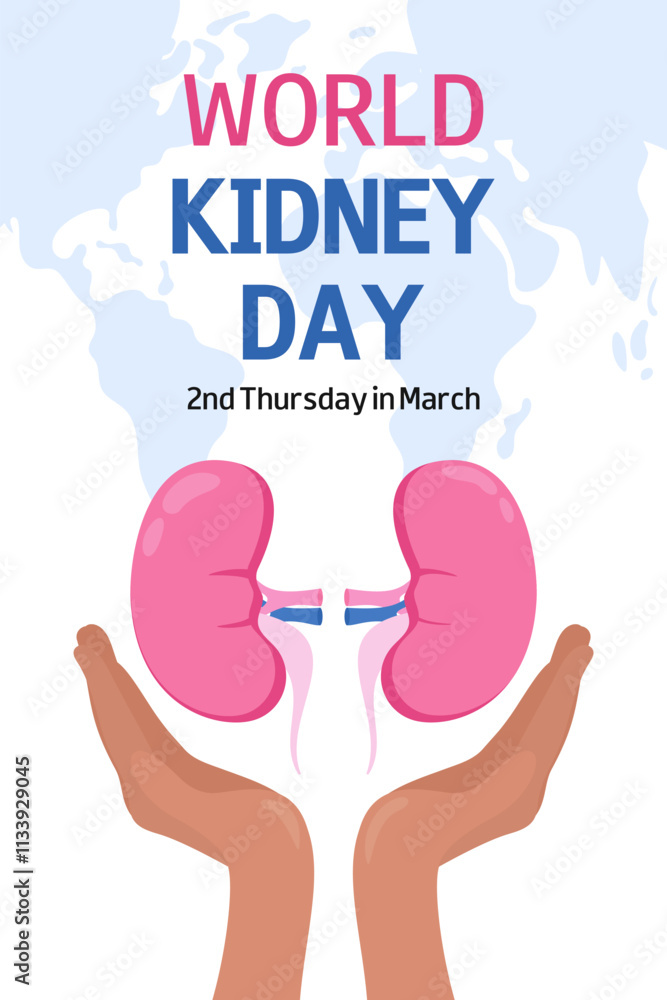 World Kidney Day. 2nd Thursday in March. Conceptual medical background, poster, banner with ...