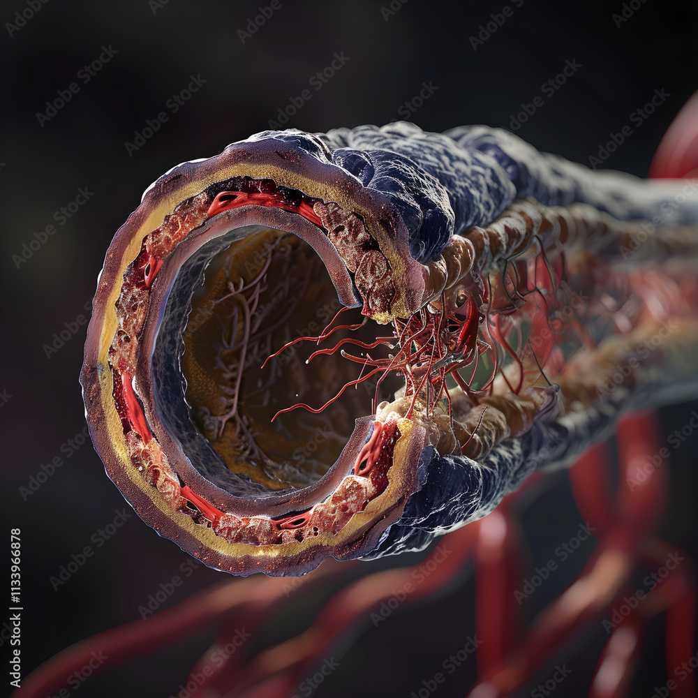 Detailed 3D Render of Human Artery Cross-Section Showing Vascular ...