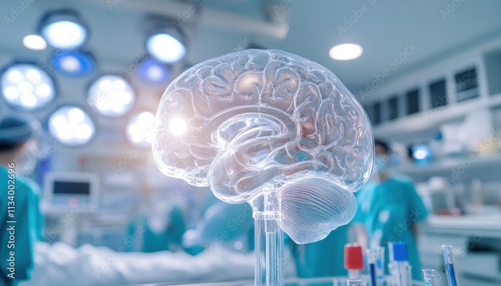 Ilustración de Stock Transparent plastic brain model standing in ...