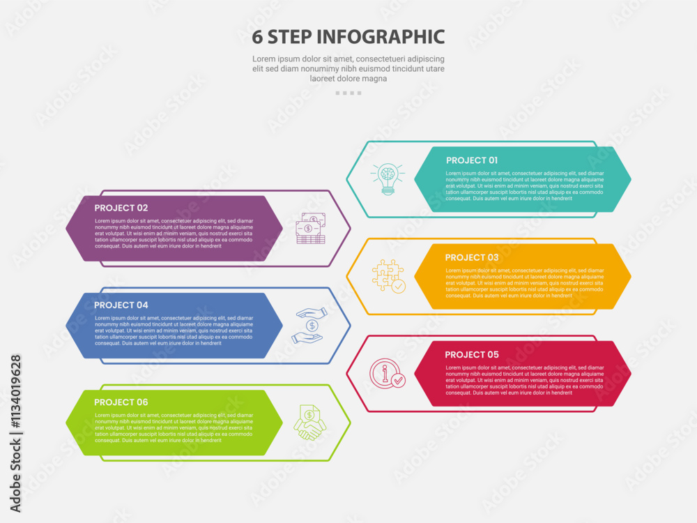 6 points template infographic outline style with 6 point step template ...