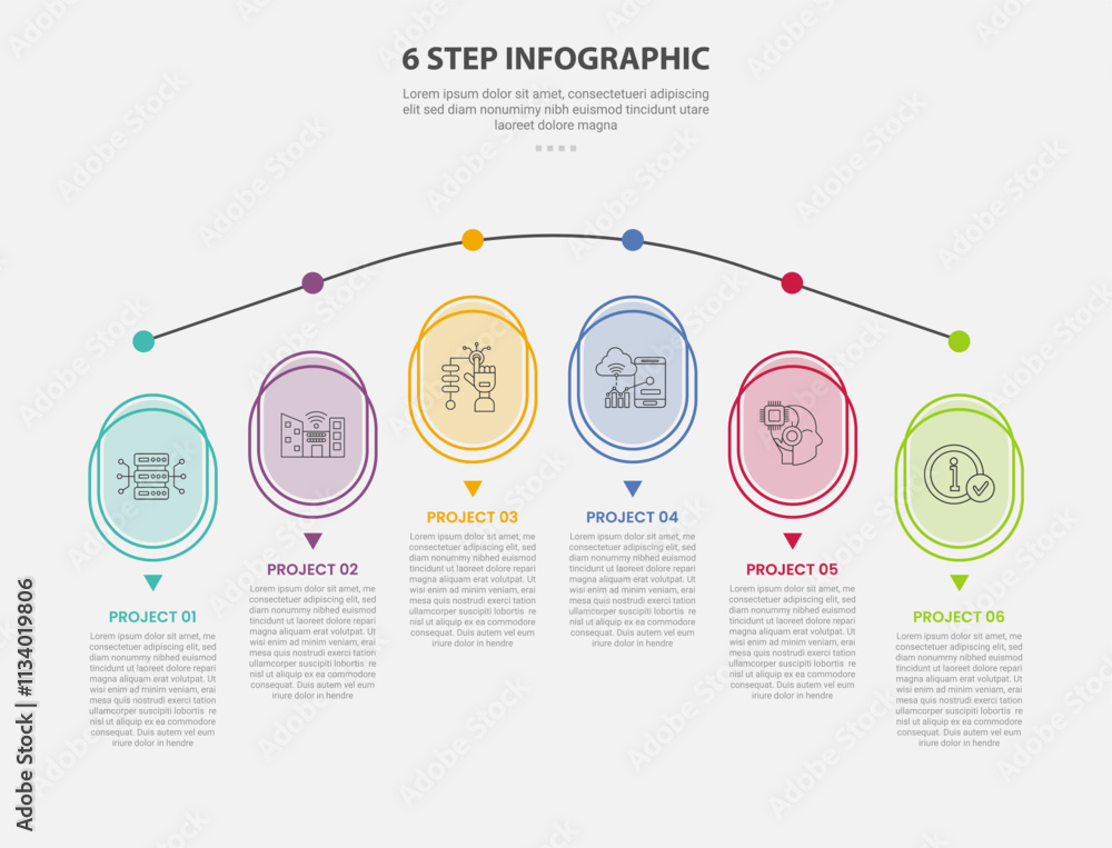 6 points template infographic outline style with 6 point step template ...