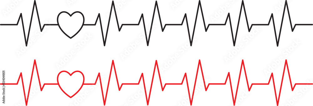 Heart rate icons vector. Pulse, heart rhythm, heartbeat line icon on ...