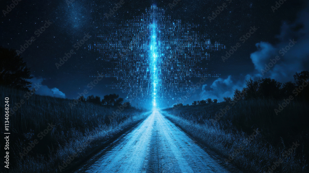 Abstract binary code road path arrow up symbolizing and icon for ...
