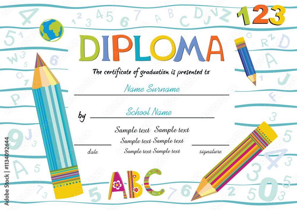 Certificates kindergarten and elementary, Preschool Kids Diploma ...