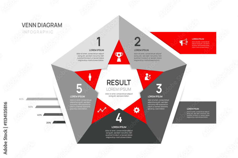 Infographic Venn diagram chart template for business 5 parts, options ...