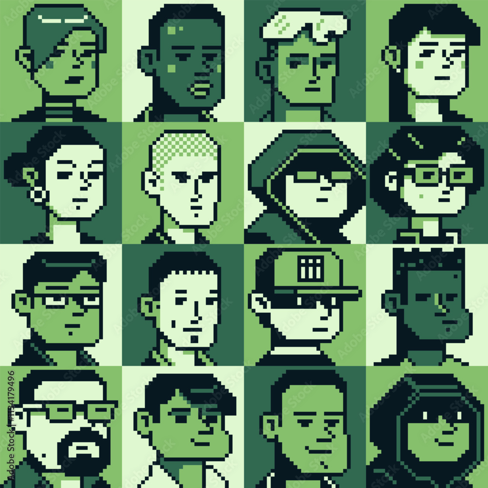 Pixel art people character set, man, woman, girl, guy, avatar, social ...