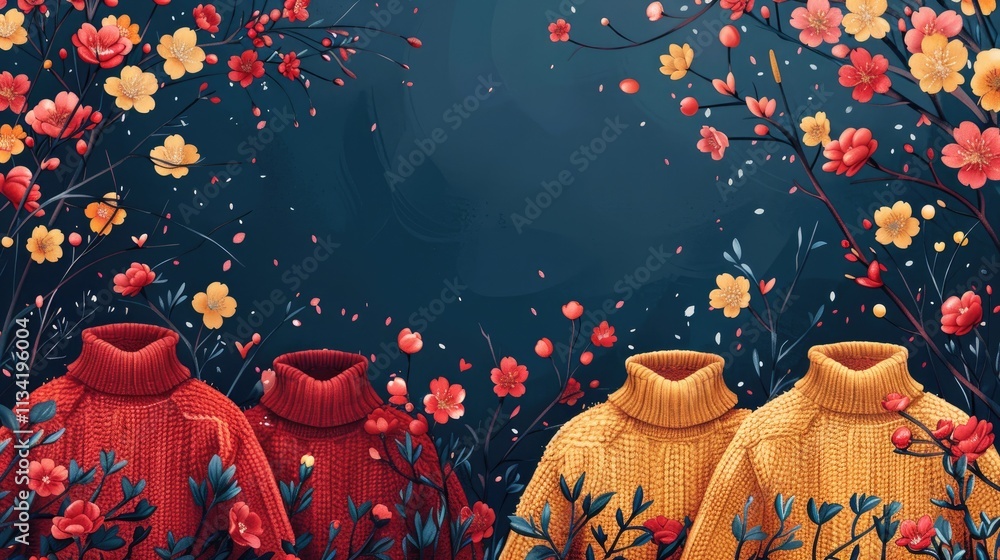 colorful 2d vector art of cute and cool sweaters, t-shirts, all ...