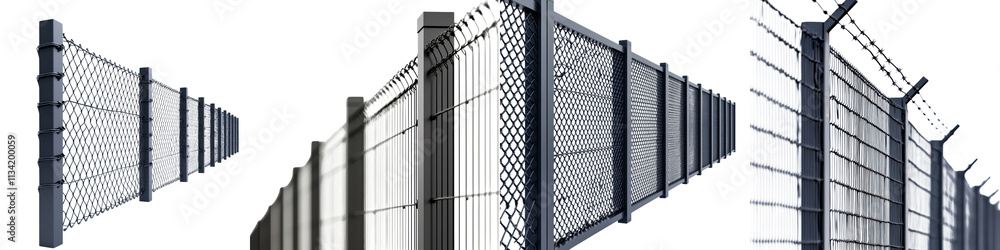 Sturdy metal security fence panels with mesh grid and wire design ...