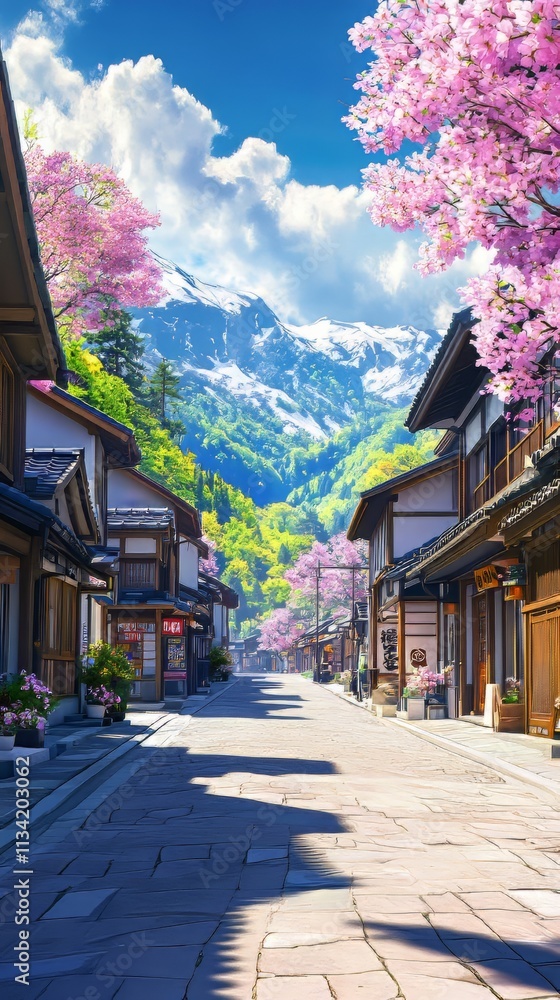 Scenic small town street in japan anime style digital art realistic ...