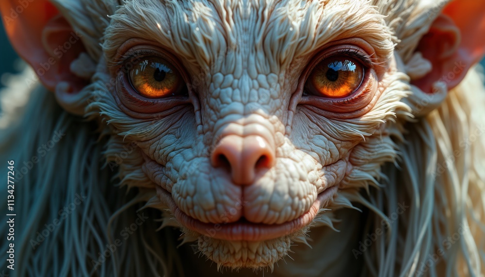 Close-up fantasy creature portrait. Detailed skin texture. Creature ...