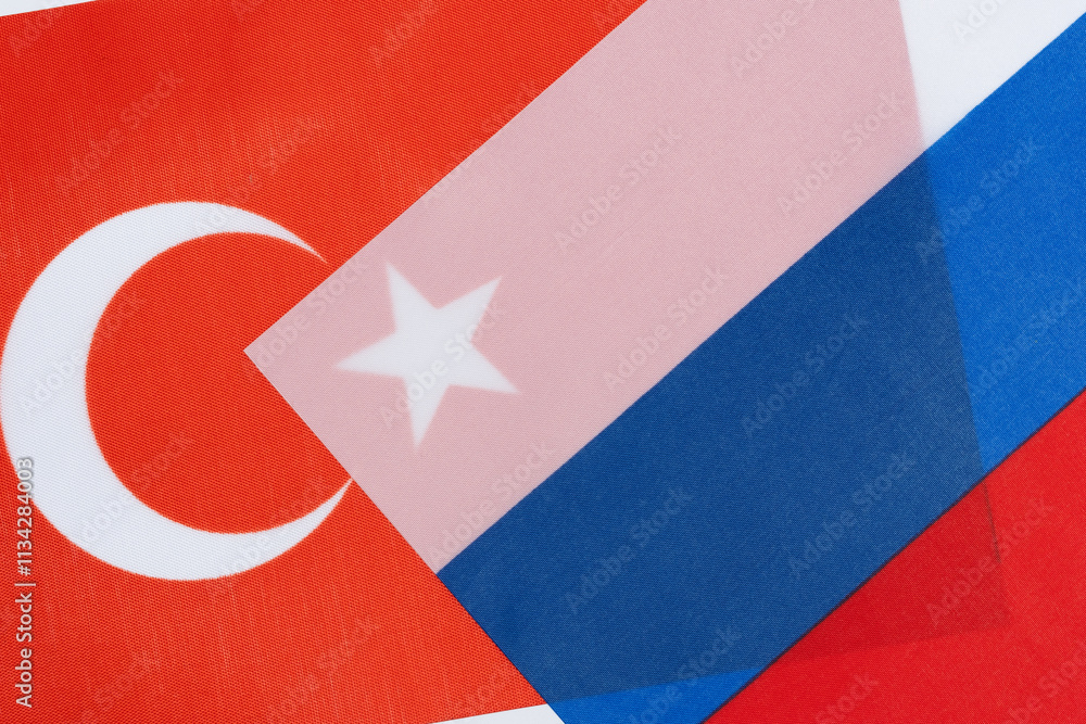 National flags Turkey and Russia. Symbol cooperation and partnership ...