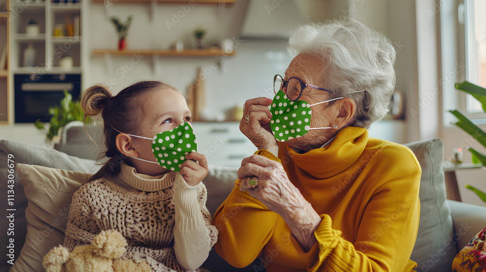 happy grandma and her granddaughter sitting on the couch in their ...
