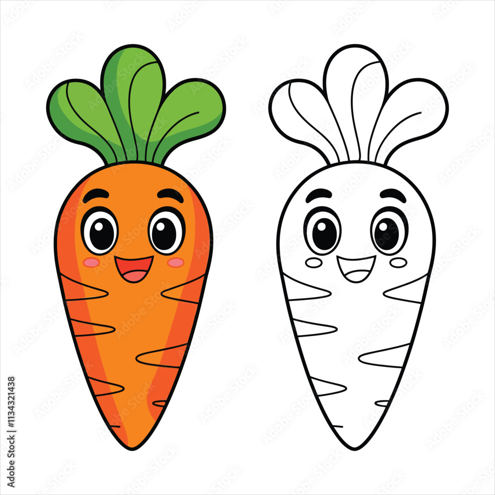 Cartoon Carrot Coloring Page For Kids. Vegetable Coloring Book ...