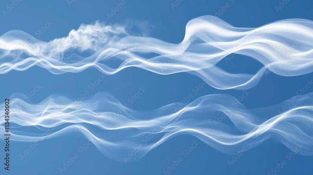 White air flow effect on blue background. A realistic modern ...