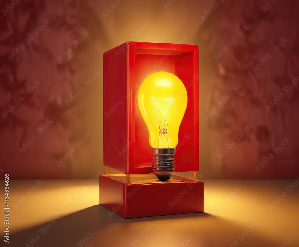 Bright yellow exclamation mark casting a warm glow around a red box ...