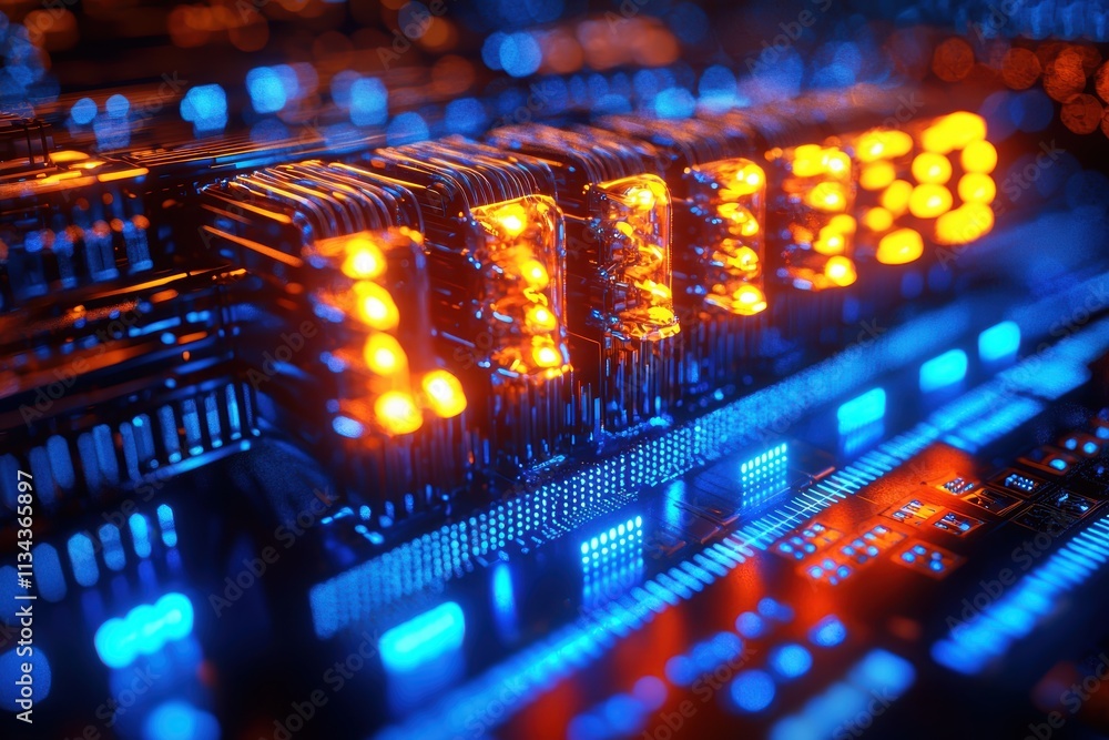 Data center illuminated symmetrical hi-fi technology modern facility ...