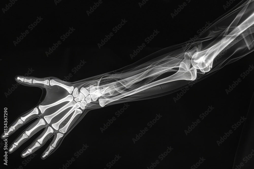 Foto de Stock A detailed X-ray illustrates the skeletal structure of a ...