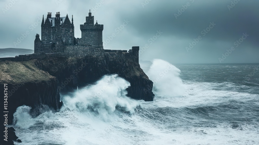 Stock-Foto „Dunluce Castle Braving the Storm's Fury: A Majestic Coastal ...
