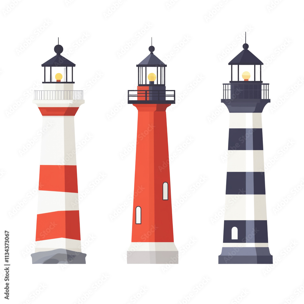 Three Lighthouses: Coastal Navigation Symbols Stock Illustration ...