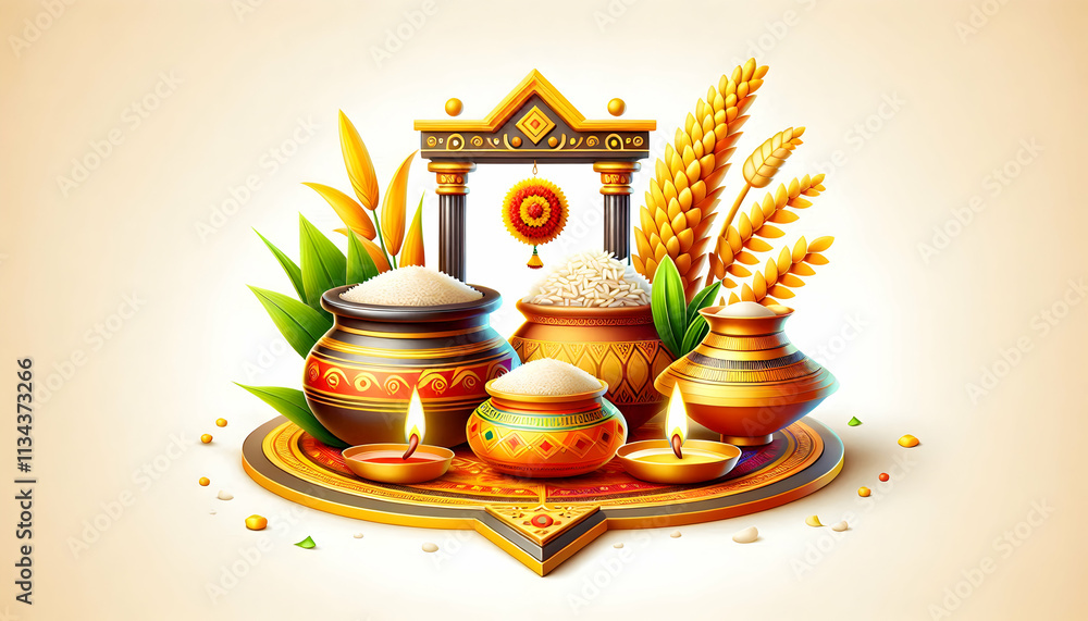 3D Pongal Festive Elements Vector concept as Vector illustration of ...
