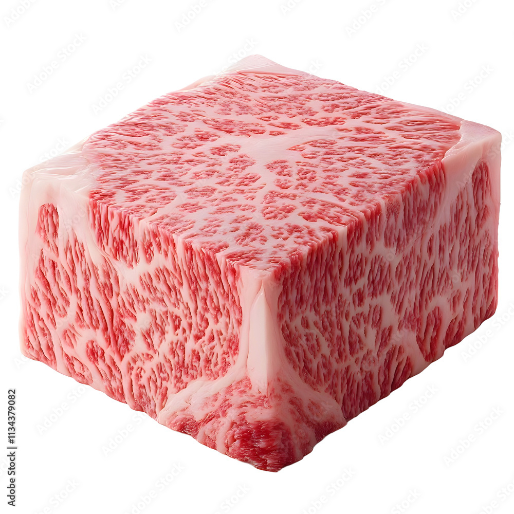 fine marbleized Japanese wagyu beef steak square cut on transparent ...