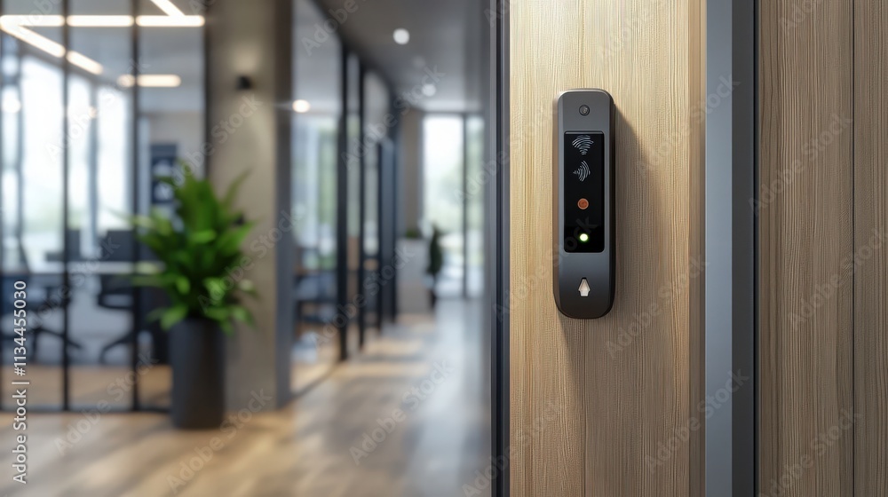 Office door security system featuring a fingerprint scanning access ...