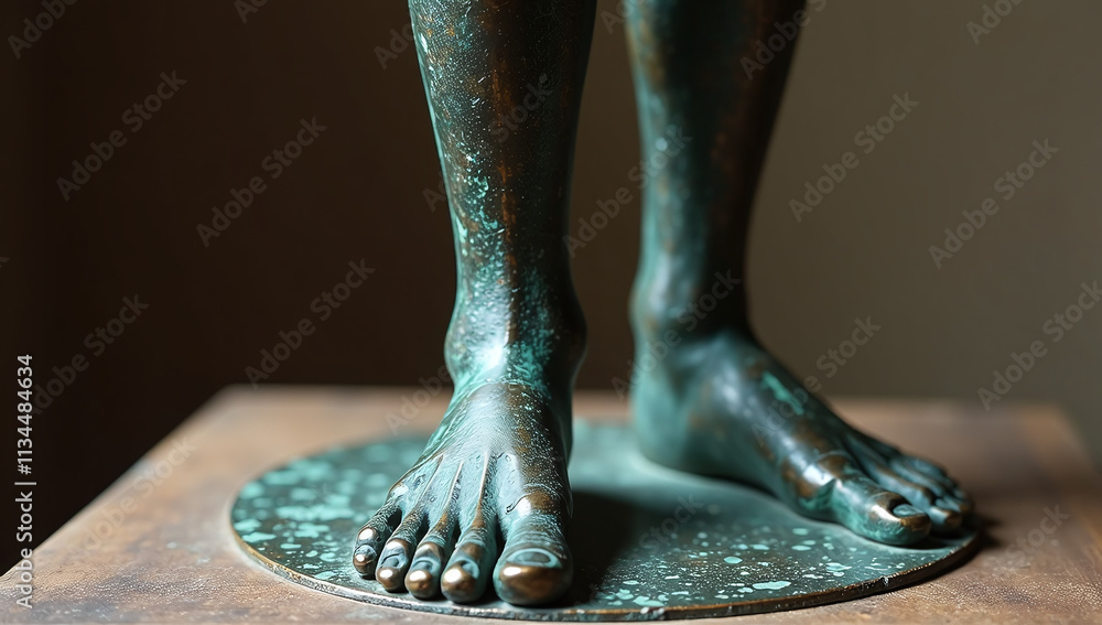 old bronze statue vulnerable spot leg fully polished symbol human Stock ...
