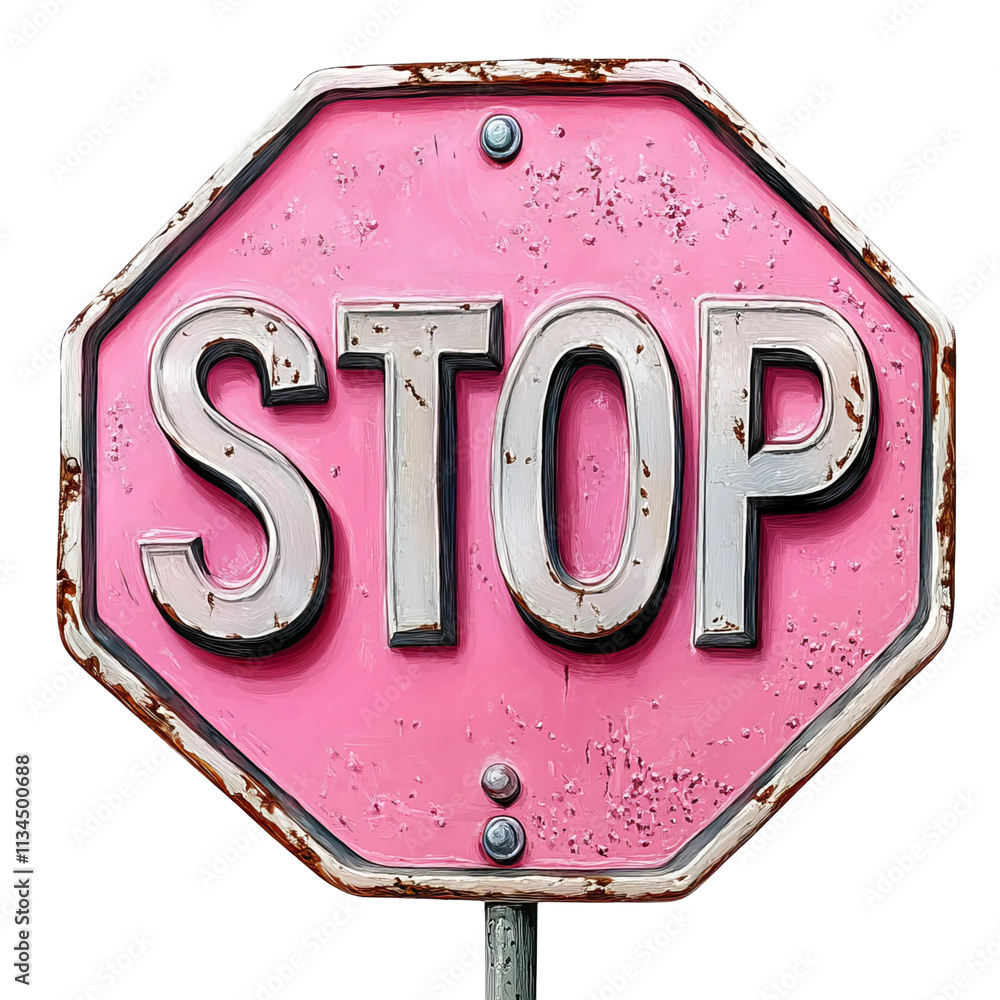 Cute pink stop sign, Written "STOP" detailed illustration, no ...