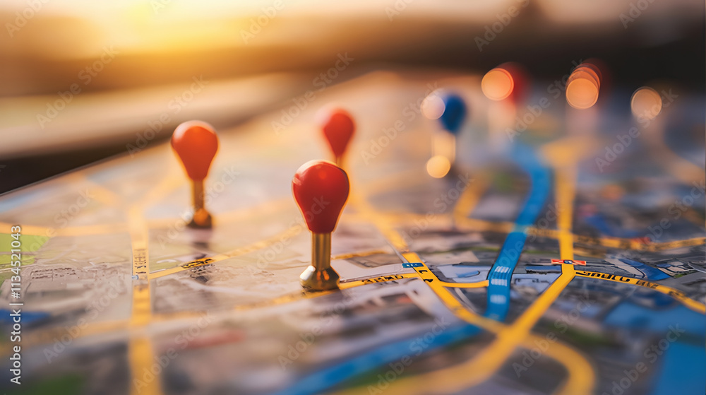Map with pins, map of the city. Geolocation pushpin map route. Persons ...