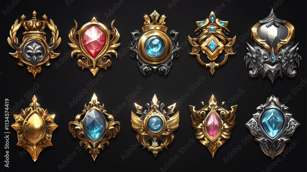 Royal game buttons animation set. Vector cartoon illustration of golden ...