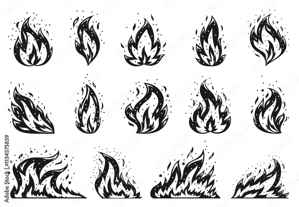 Cartoon fire set. Sparkling igniting flame. Hot temperature blazing ...