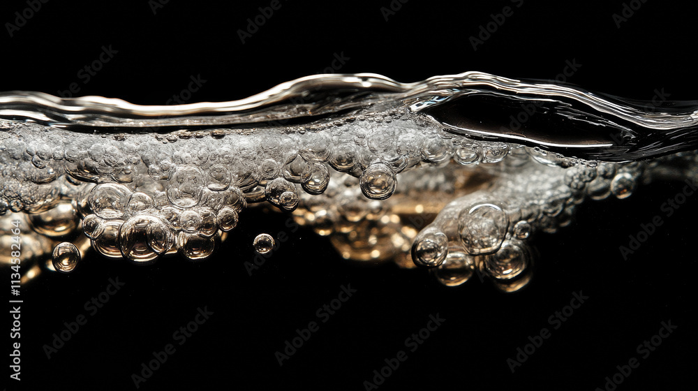 Soda water bubble drop isolated vector background. Black underwater ...