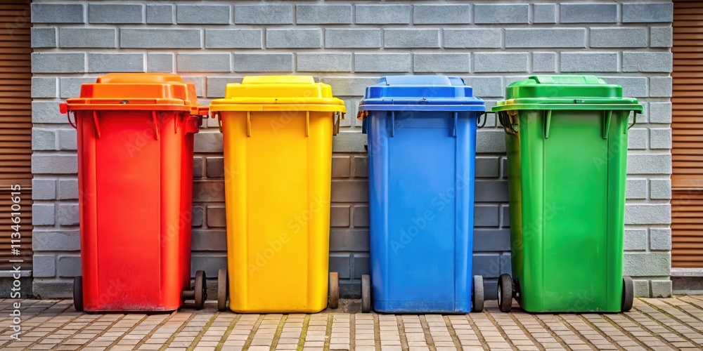 A stock photo of segregated garbage bins for recycling and waste ...