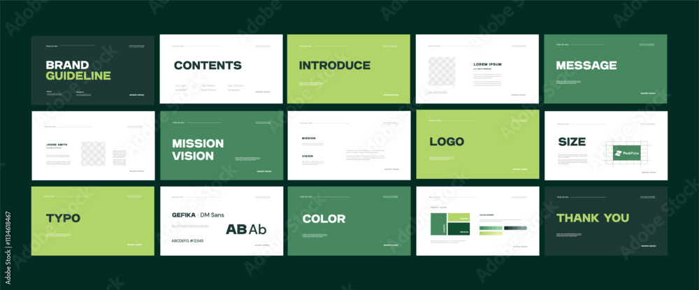 Brand guidelines template, Landscape brand identity presentation, Green ...
