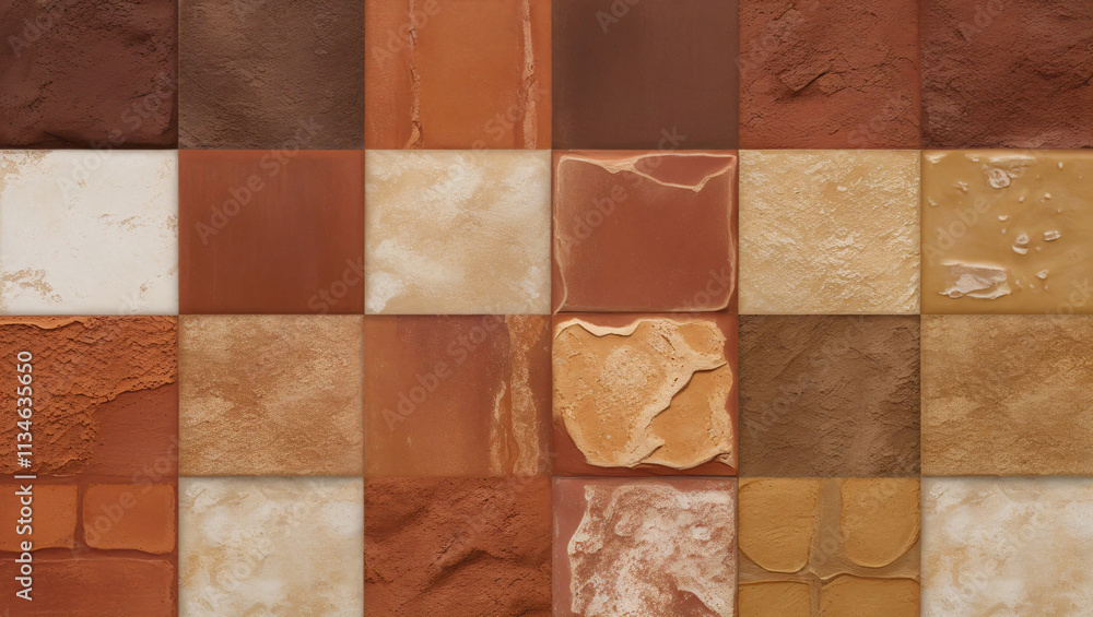 Earth-toned seamless tile pattern featuring natural square terracotta ...